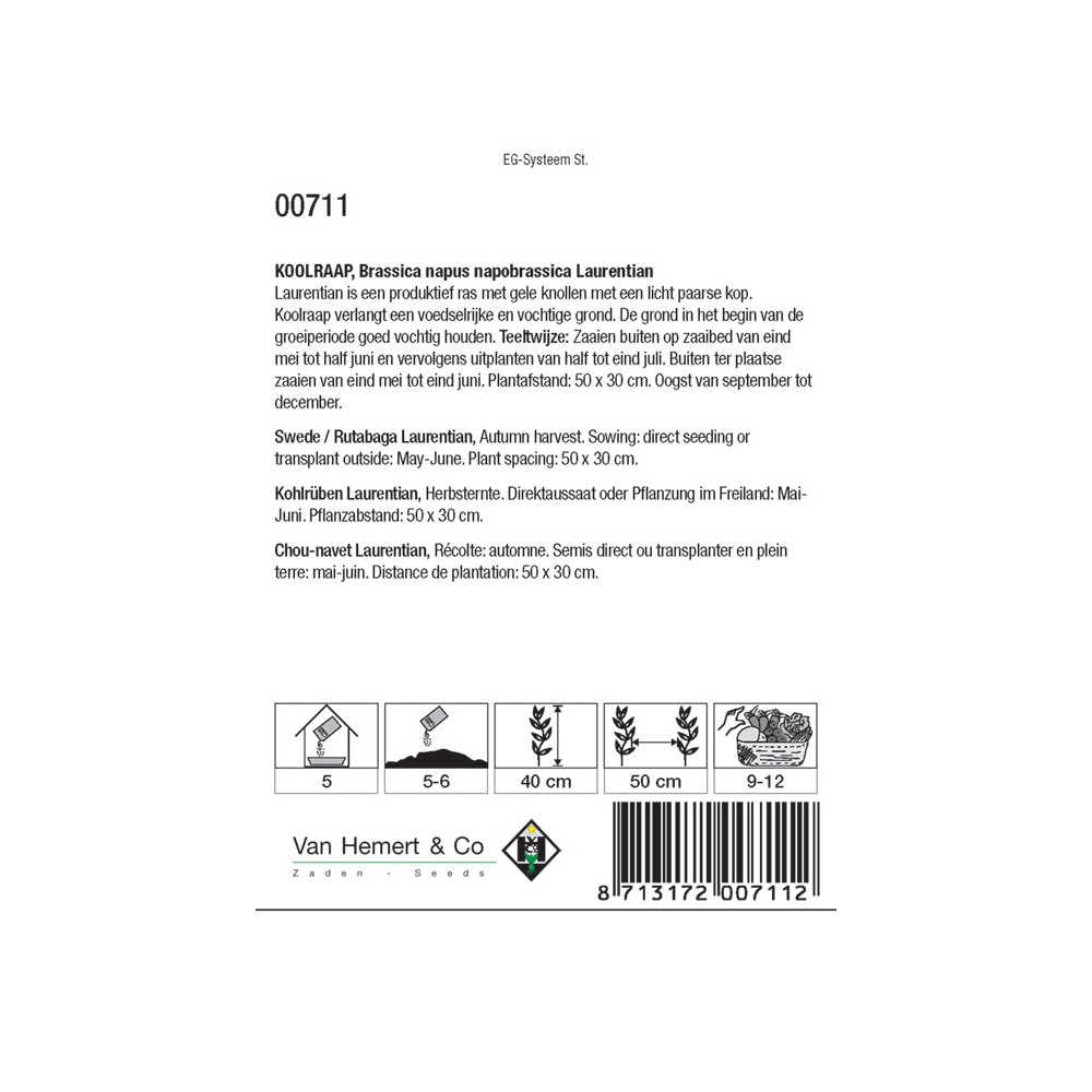 Koolrapen, Brassica napus napobrassica 'Laurentian' -seeds-